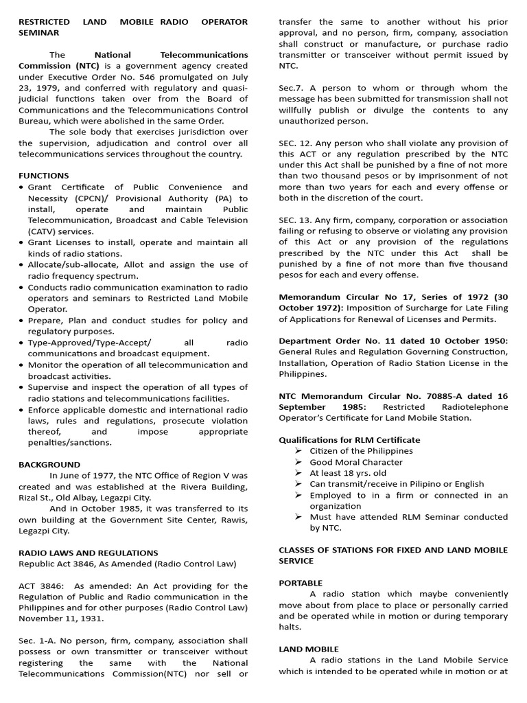 The National Telecommunications Commission - Reviewer | PDF | Radio ...