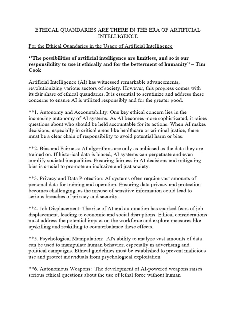 Ethical Quandaries Are There in The Era of Artificial Intelligence ...