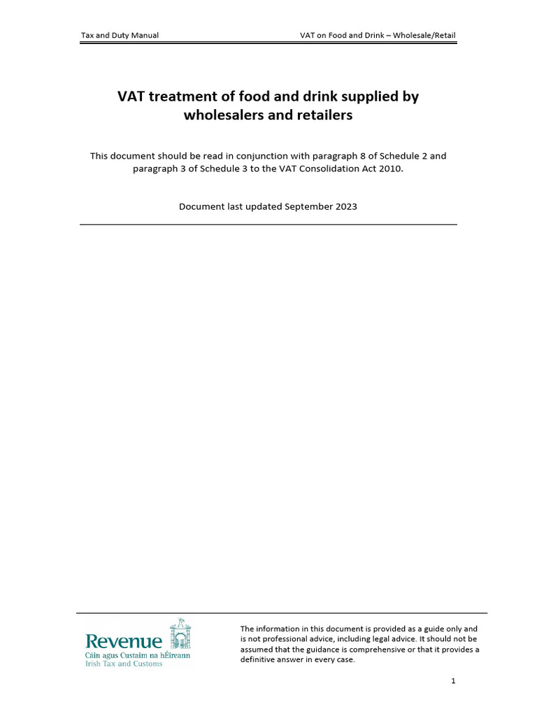 Vat On Food and Drink Supplied by Wholesalers and Retailers | PDF ...