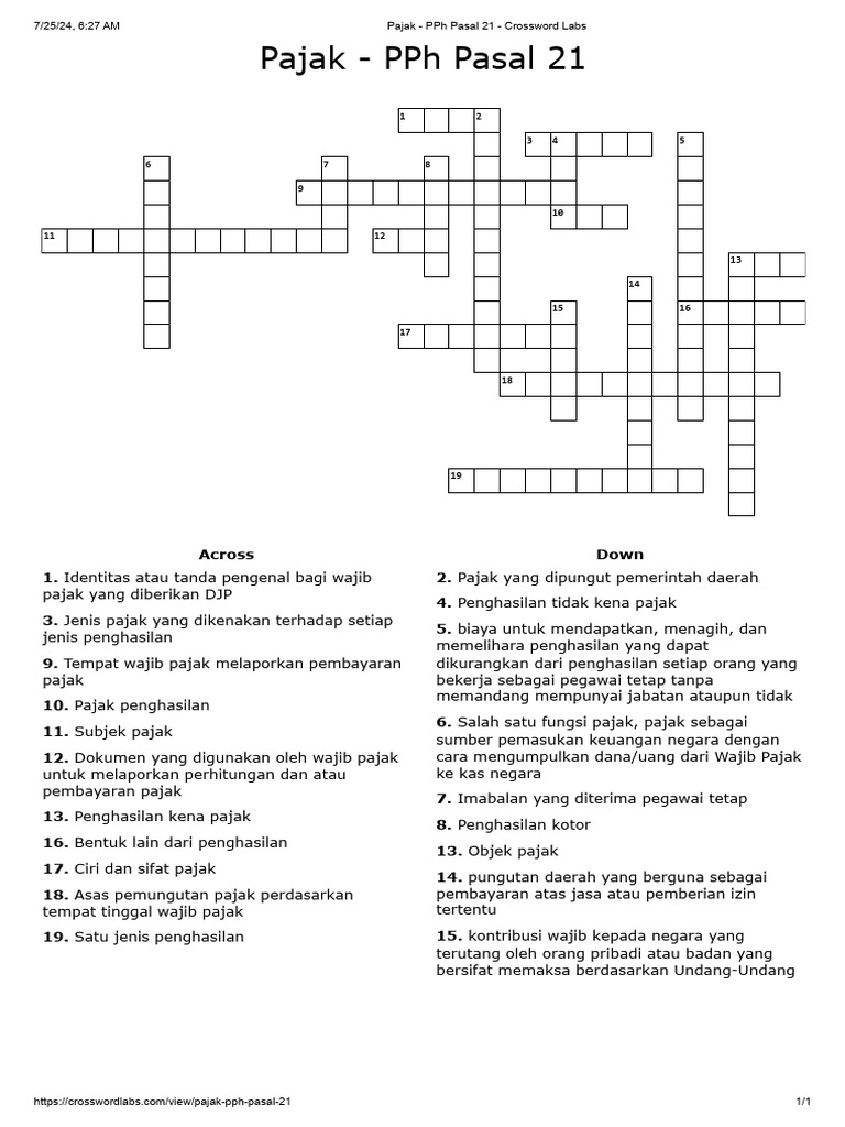 Pajak - PPH Pasal 21 - Crossword Labs | PDF