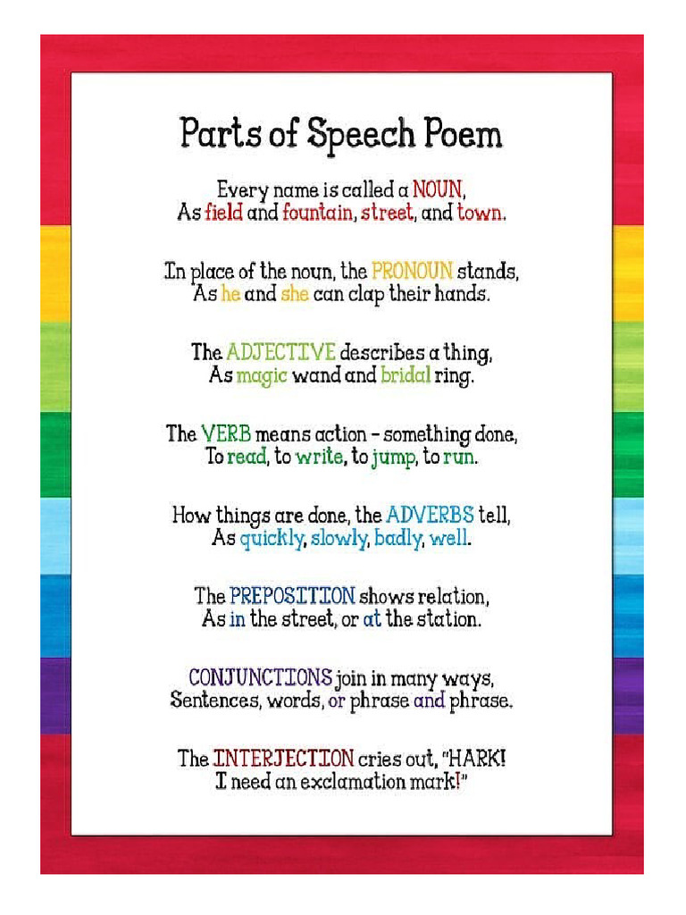 Parts of Speech Poem | PDF