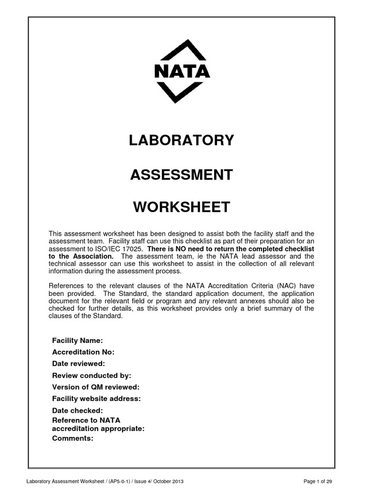 Laboratory Assessment Worksheet | PDF | Calibration | Audit