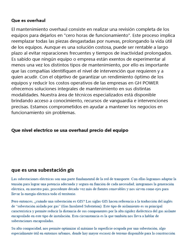 Que Es Overhaul | PDF | Ingenieria Eléctrica | Subestacion electrica