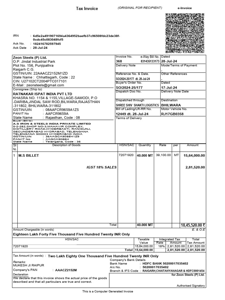 0358 A.S IRON 2 | PDF | Invoice | Taxes