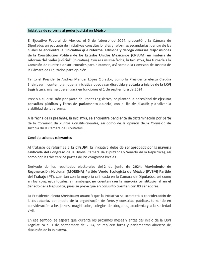 Puntos Relevantes. Reforma Al Poder Judicial Feb 2024 | PDF ...