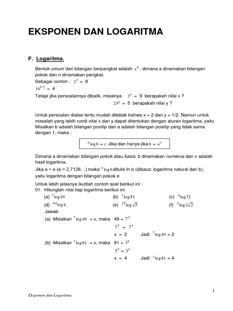 Panduan Eksponen dan Logaritma | PDF