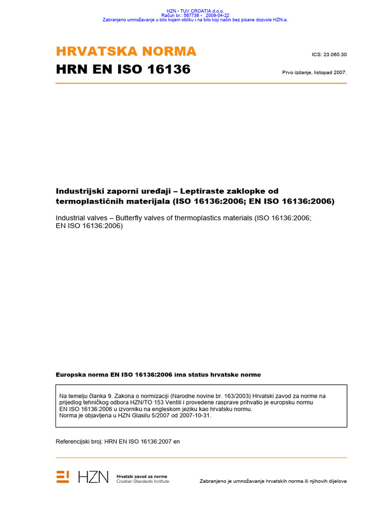 ISO 16136 - 2006 - Butterfly Valves of Thermoplastics | PDF | Valve | Pipe (Fluid Conveyance)
