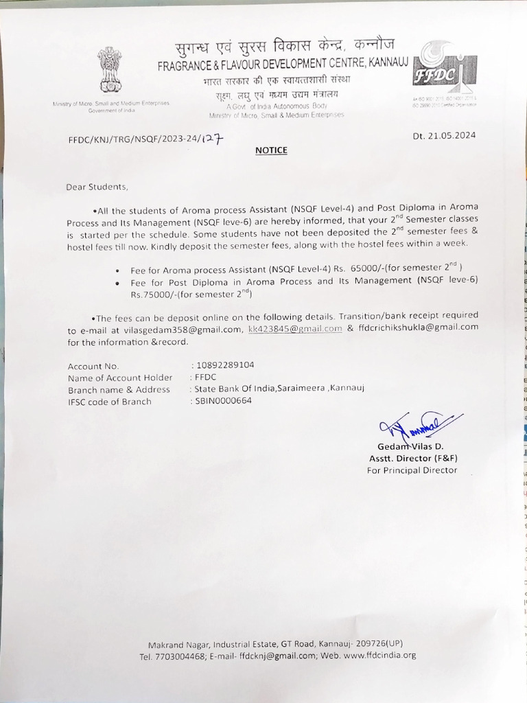Fees Notice For NSQF Level 6 & 4 | PDF