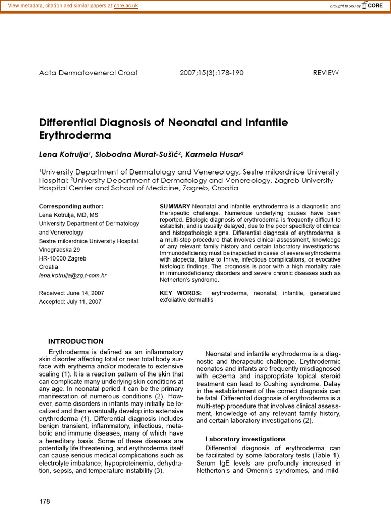 Differential Diagnosis of Neonatal and Infantile Erythroderma | PDF ...