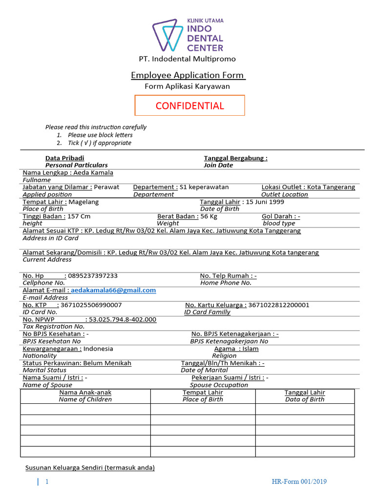 Employee Application Form - Kandidat Interview - IDC | PDF