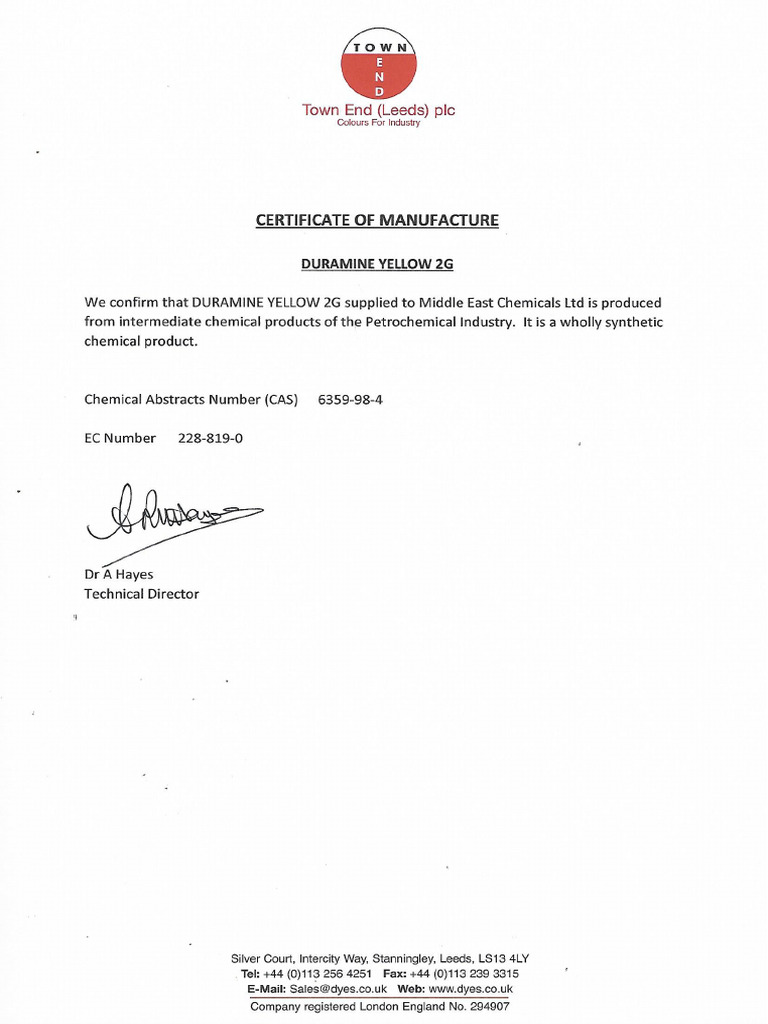 Certificate of Manufacture 05.12.18 | PDF