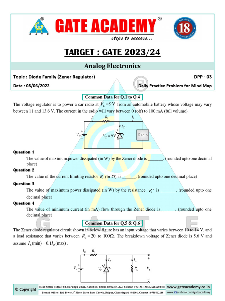 DPP-3 (Analog Electronics) Student Sheet | PDF | Electrical Components | Electronics