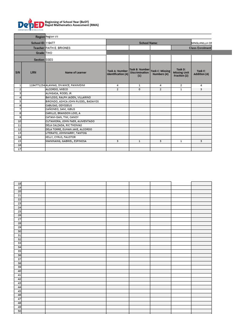 Rma Grade2 Scoresheet Cebuprov | PDF | Mathematics