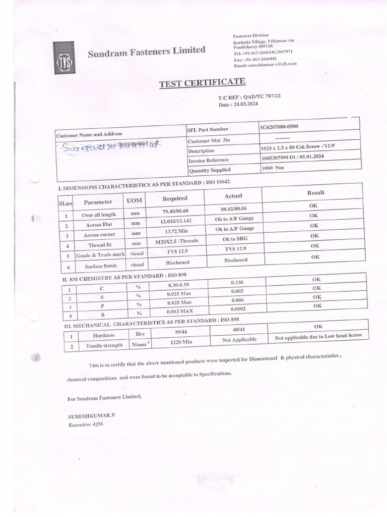 Tvs CSK Screw TC | PDF