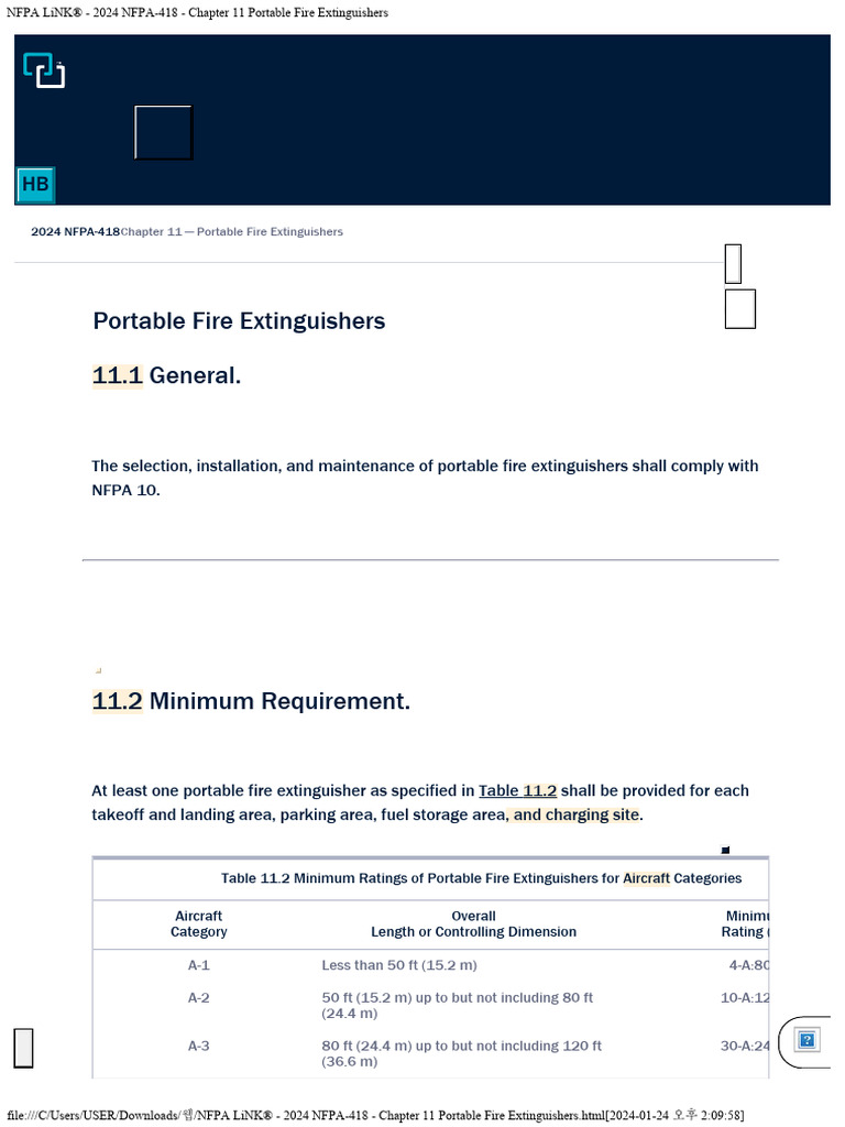 NFPA LiNK® - 2024 NFPA-418 - Chapter 11 Portable Fire Extinguishers ...