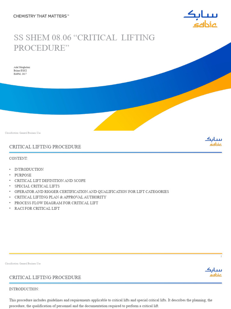 Critical Lifting Procedure Addition To Shem | PDF | Crane (Machine ...