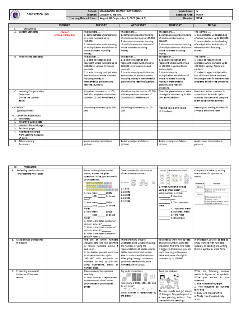 Math Q1 W1 | PDF | Learning | Numbers