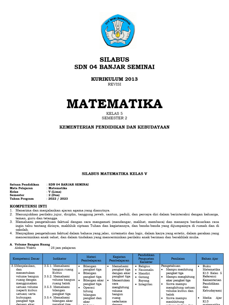 Silabus Matematika Kelas 5 Sem 2 | PDF