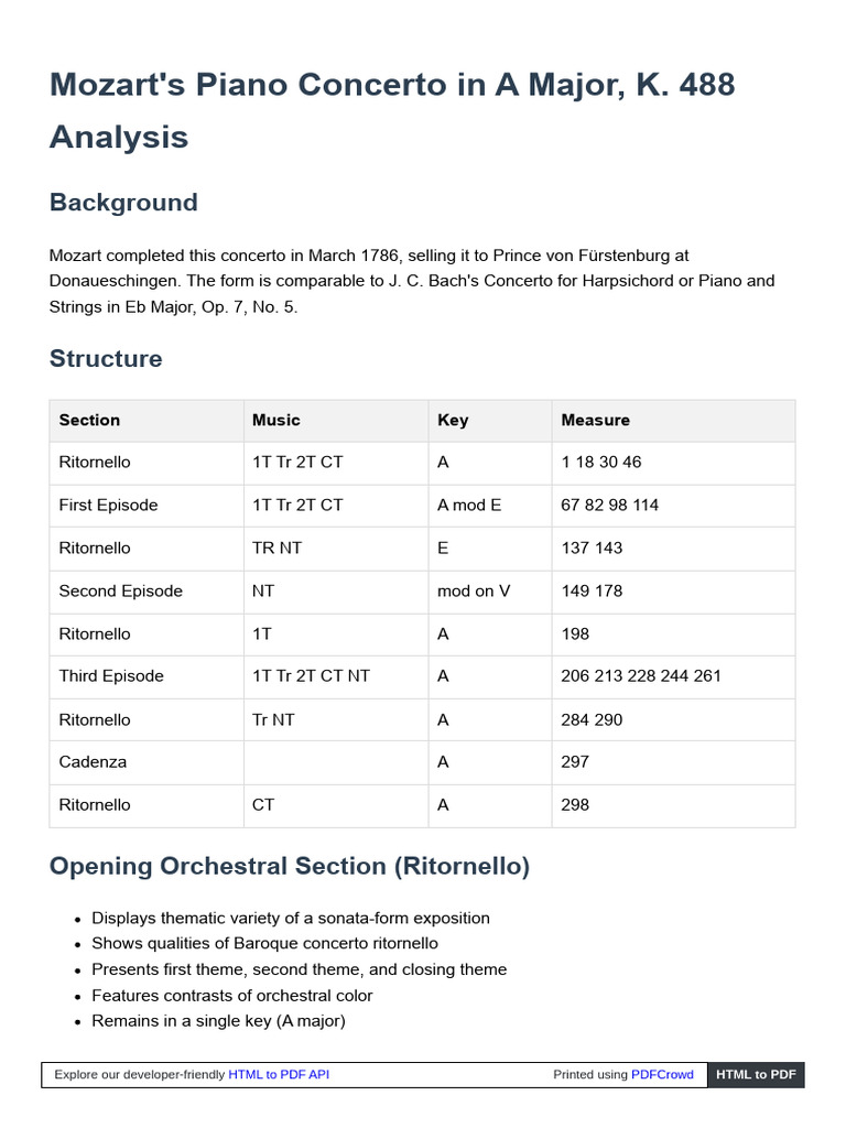 Mozart Piano Concerto Analysis | PDF | Compositions | Musical Compositions