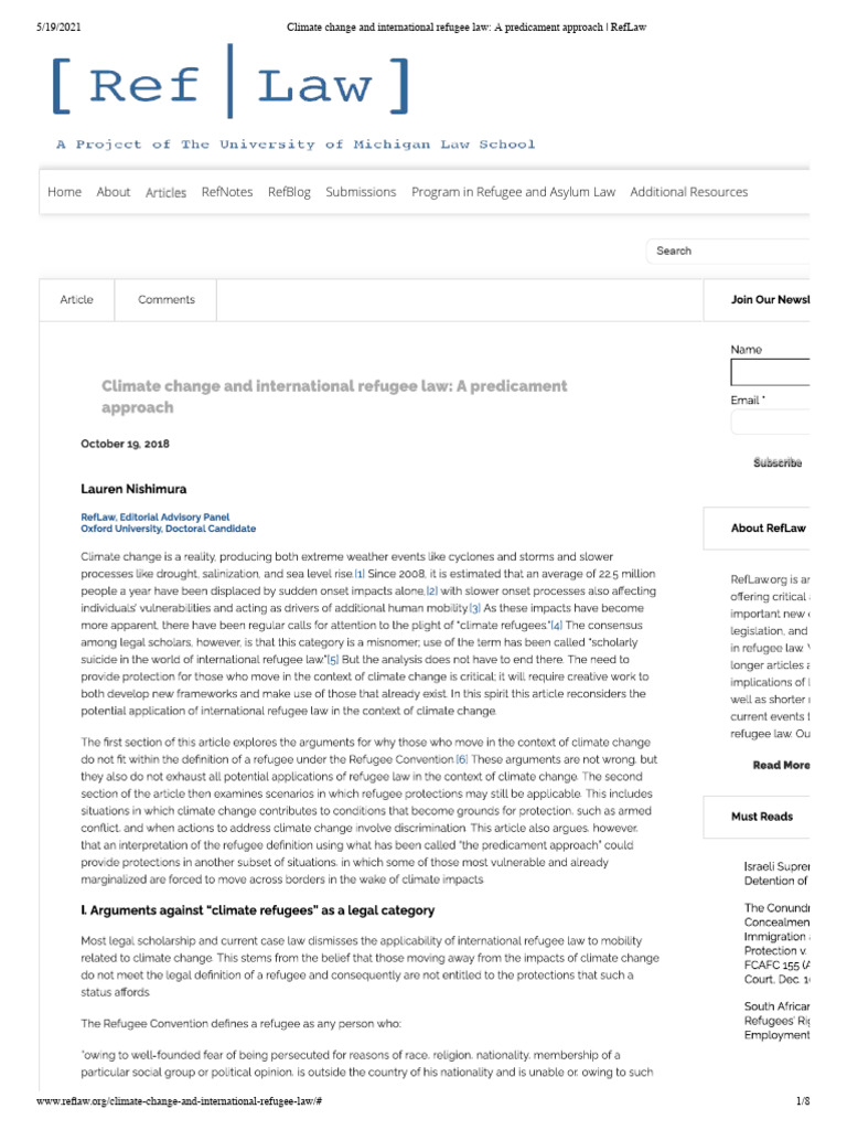 Climate Change and Refugee Law Insights | PDF | Intergovernmental Panel ...