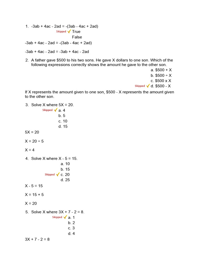Pratice Test Math Algebra 1 | PDF