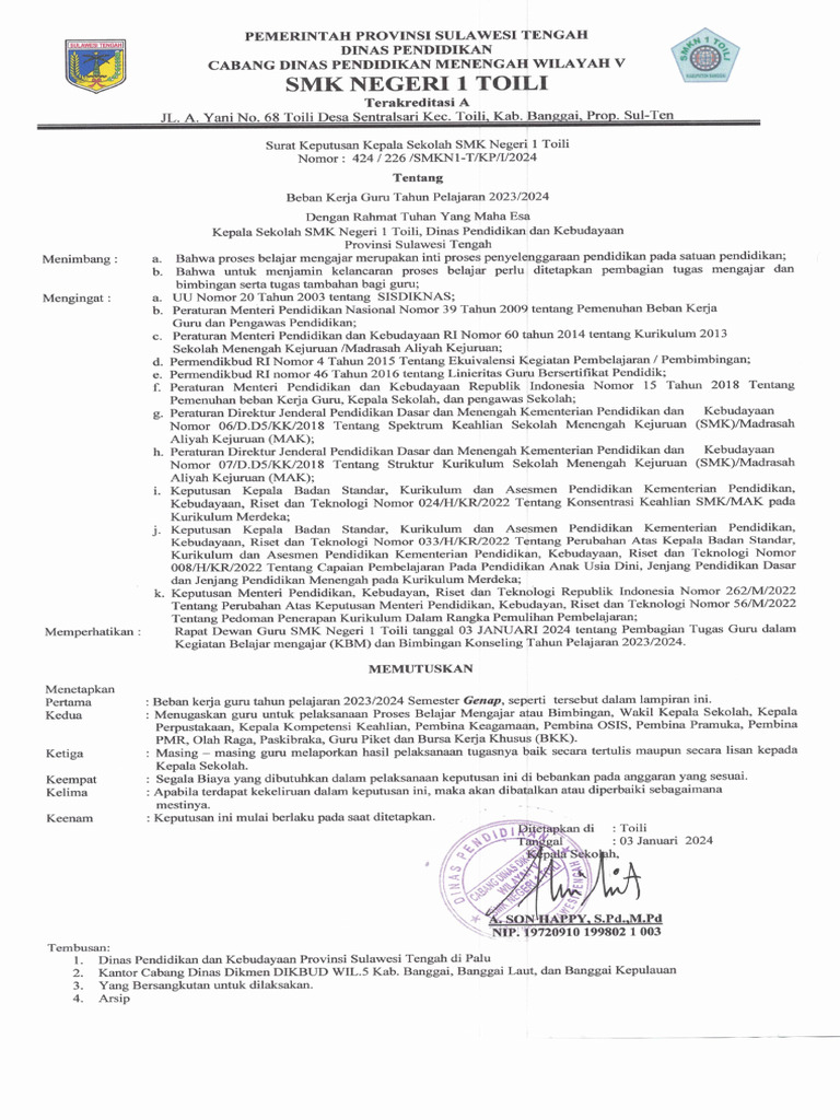 SK Pembagian Tugas 2023 2024 Genap01182024 | PDF