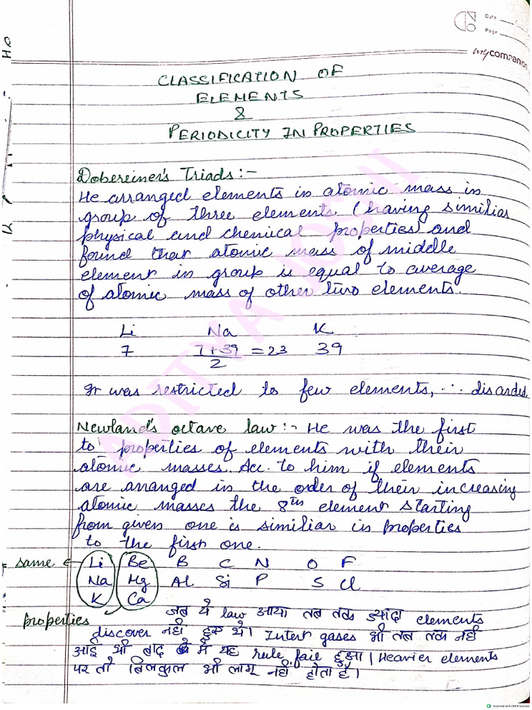 Classification of Elements and Periodic Properties Chem Xi | PDF
