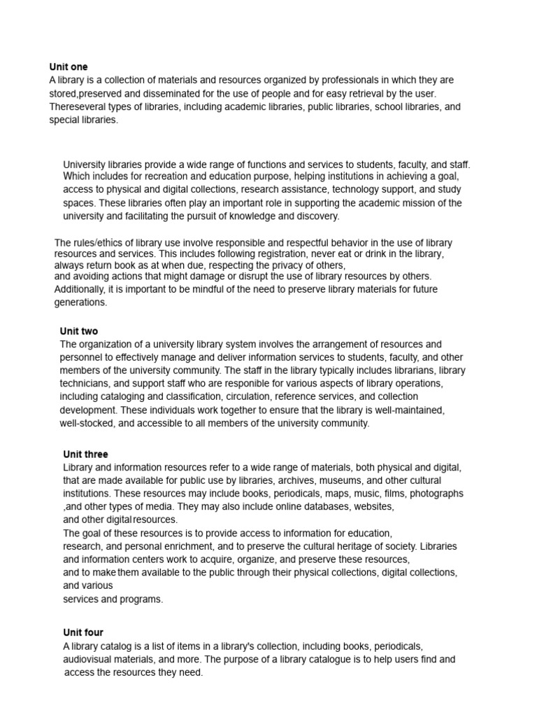 GNS (Use of Library) Summarized Unit 1-7 | PDF | Libraries | Copyright