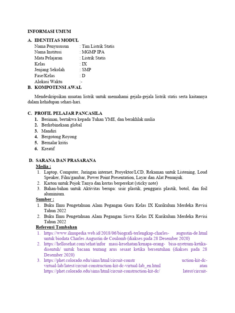 Modul Listrik Statis untuk SMP | PDF