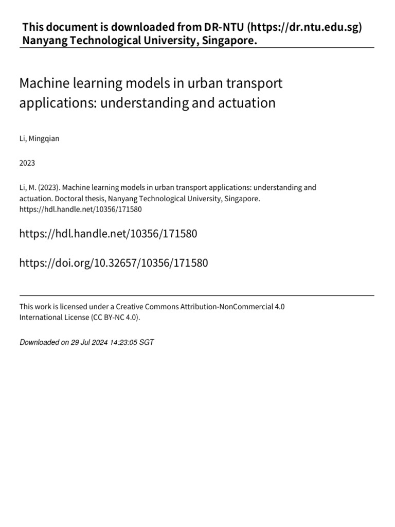 Thesis_Machine Learning Models in Urban Transport Applications Understanding and Actuation | PDF ...
