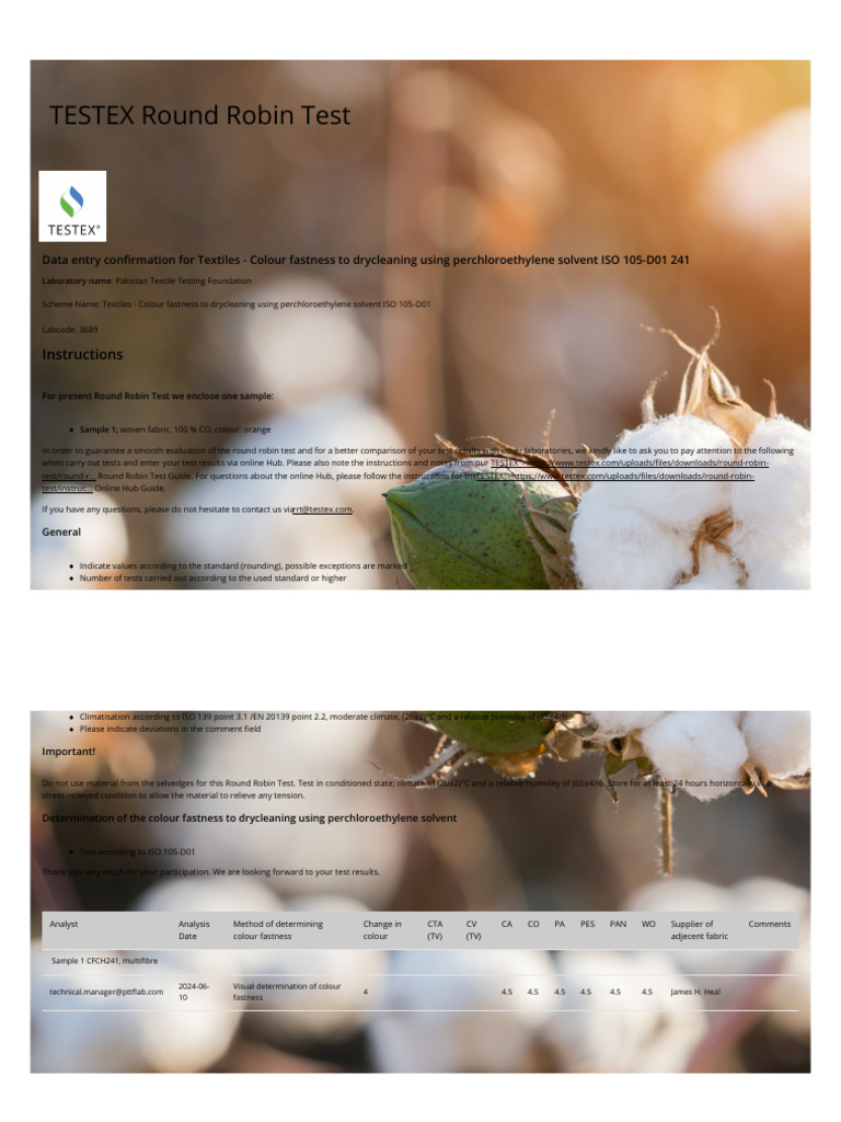 Data Entry Confirmation RTextiles - Colour Fastness To Drycleaning ...