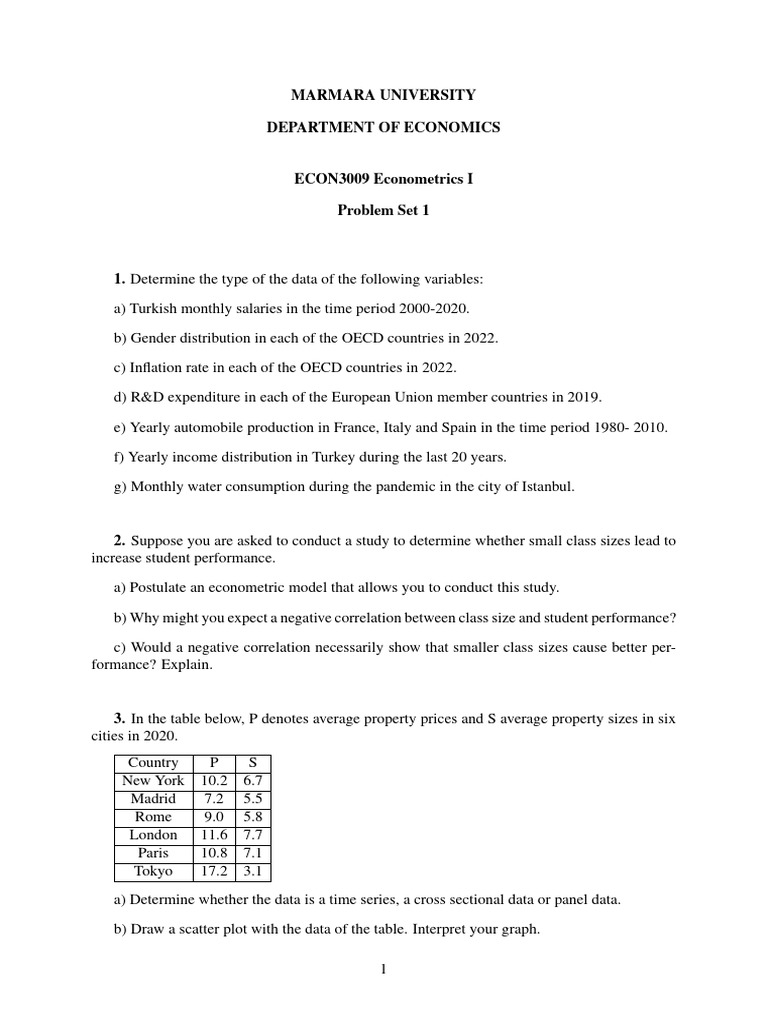 Econometrics I Problem Set Overview | PDF