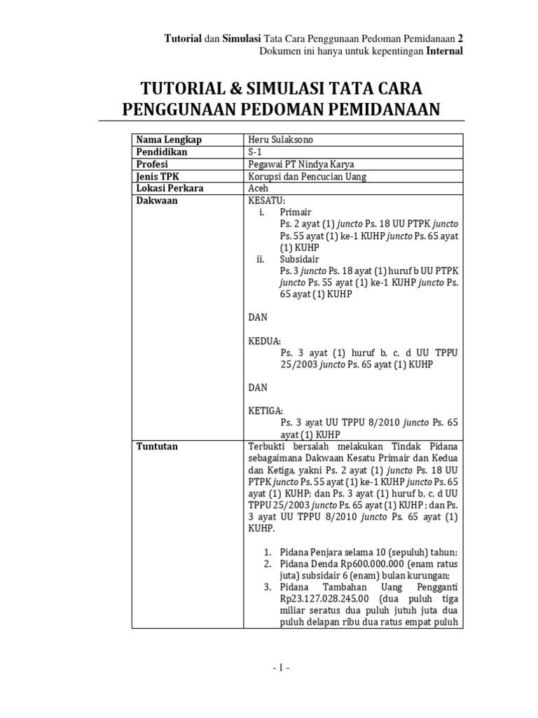 Tutorial Dan Simulasi Tata Cara Penggunaan Pedoman Pemidanaan (Resmi) | PDF
