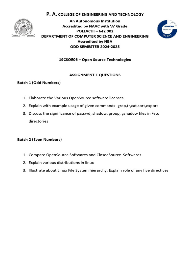 2024 25 OST Assignment 1 Questions | PDF