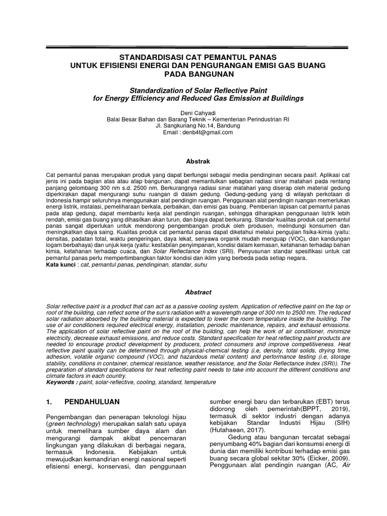 Standardisasi Cat Pemantul Panas Untuk Efisiensi Energi Dan Pengurangan ...