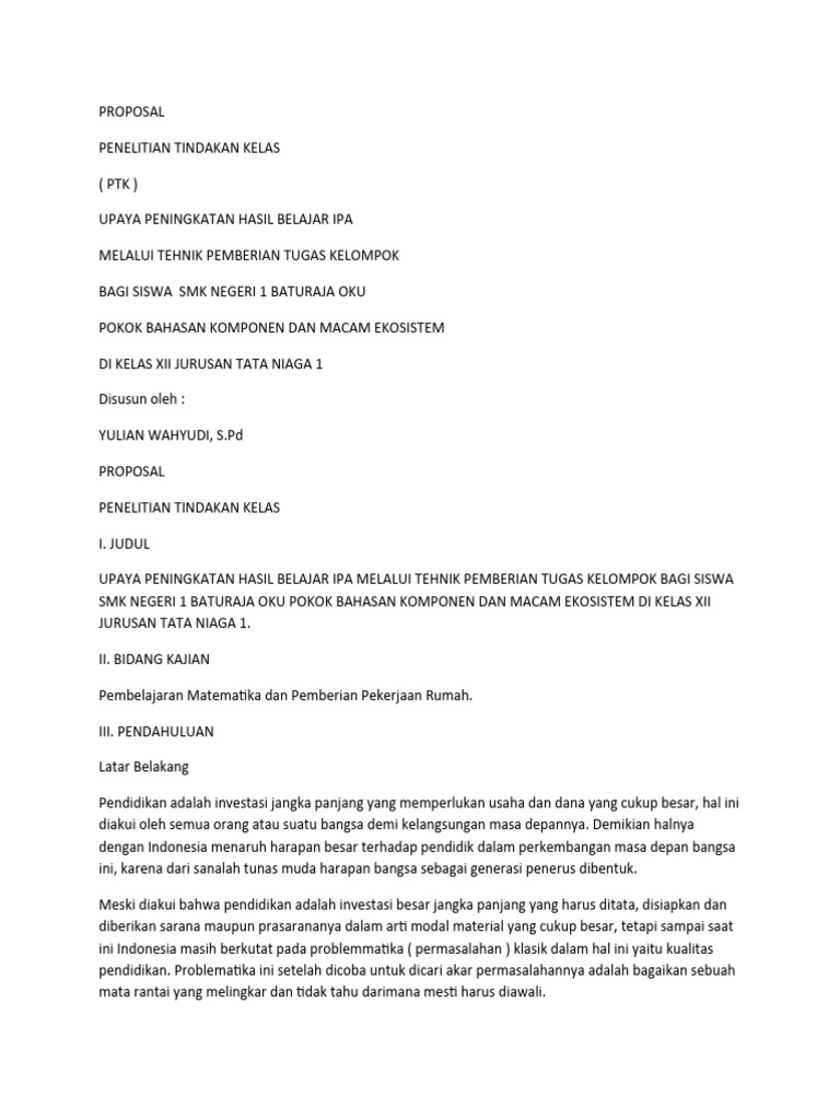 Proposal PTK IPA SMK | PDF | Seni | Sains & Matematika