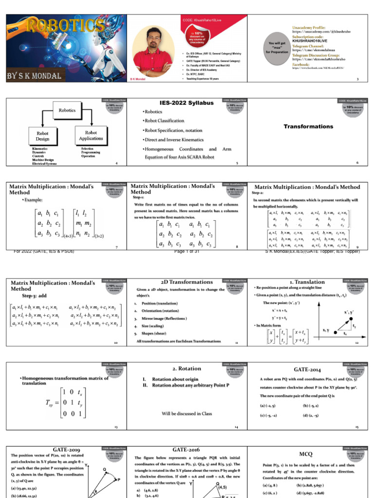 Robotics For 2022 GATE ESE PSUs by S K Mondal | PDF | Rotation ...