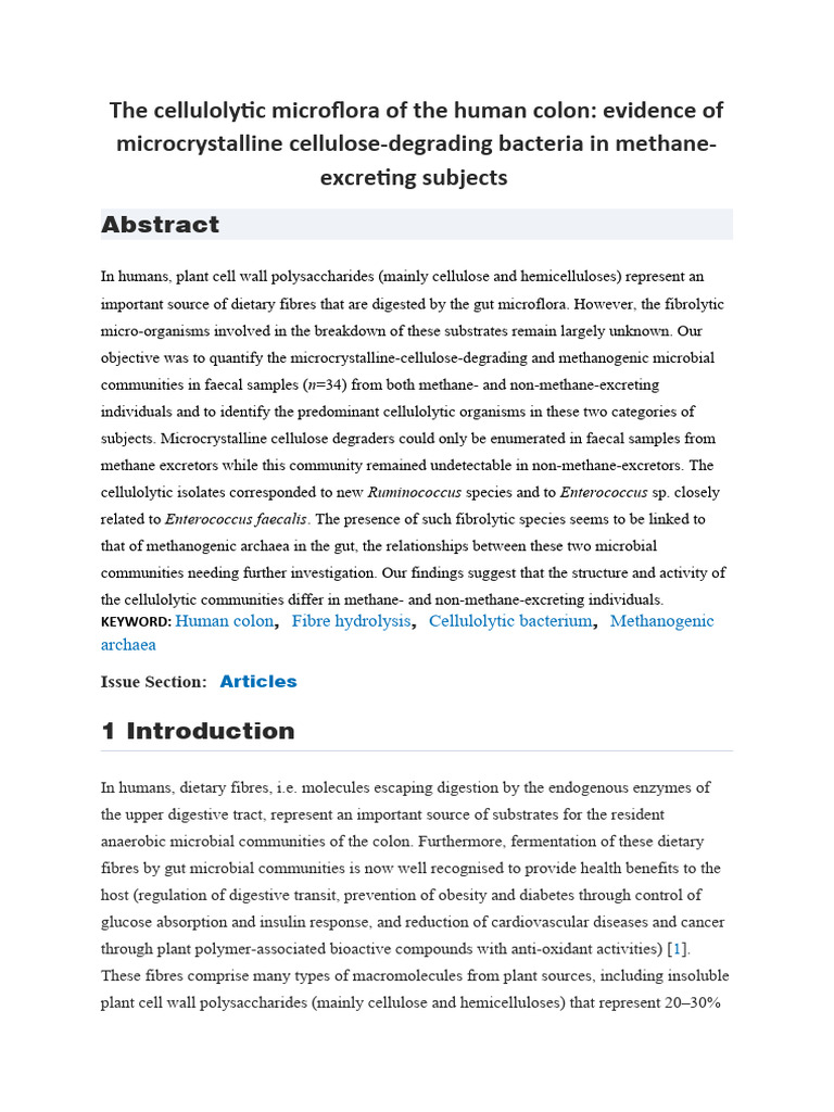 The Cellulolytic Microflora of The Human Colon Evidence of ...