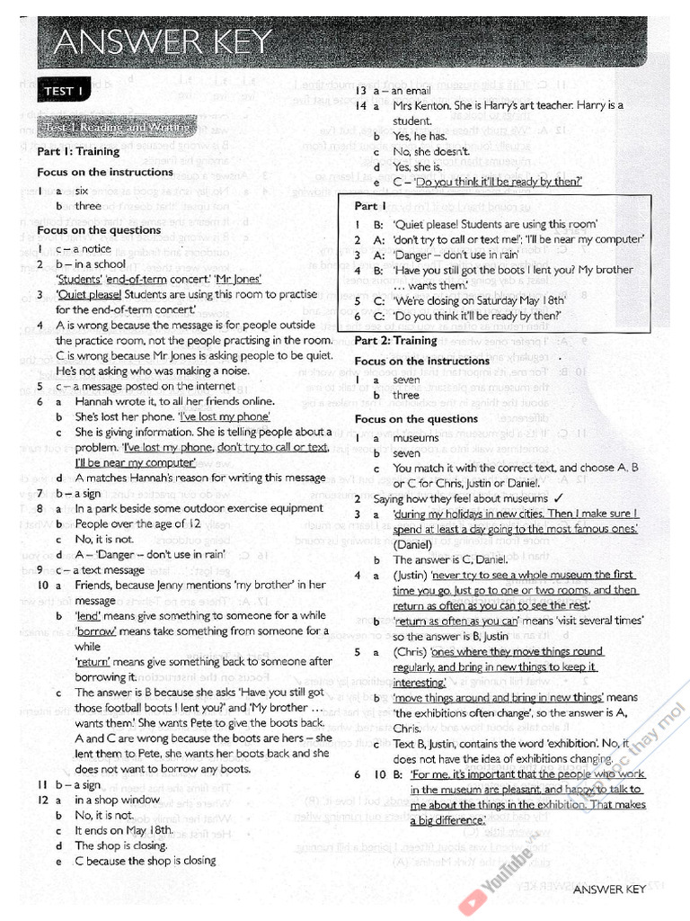 A2 Key For Schools Practice Test Plus 2020 - Key | PDF