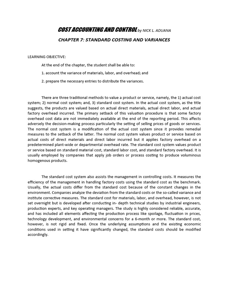 Chapter 7 - Standard Costing and Variances | PDF | Payroll | Variance