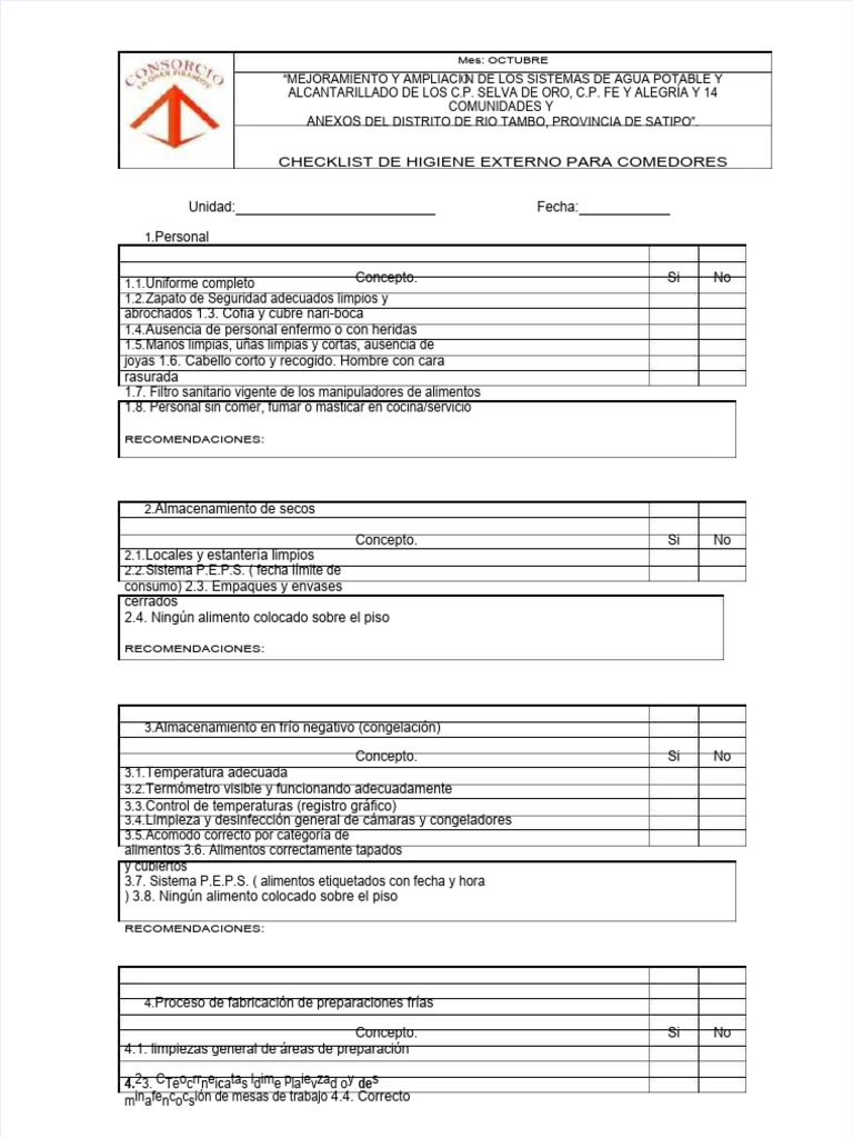 Checklist Comedores | PDF | Contaminación | Agua