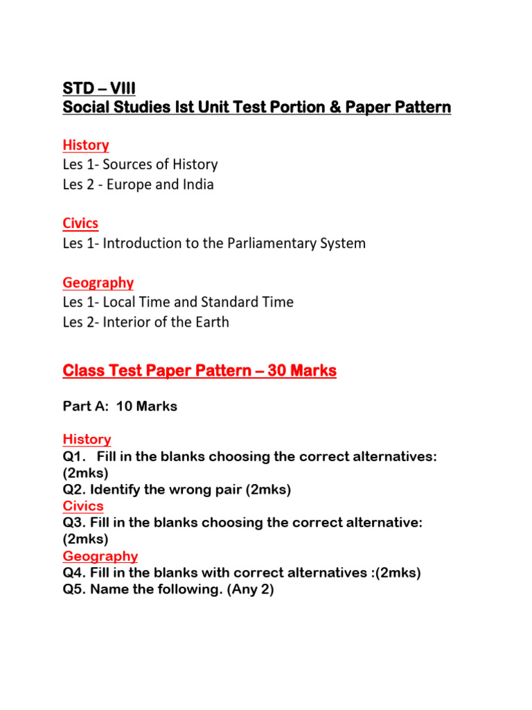 STD VIII Social Studies Test Guide | PDF | Teaching Methods & Materials ...