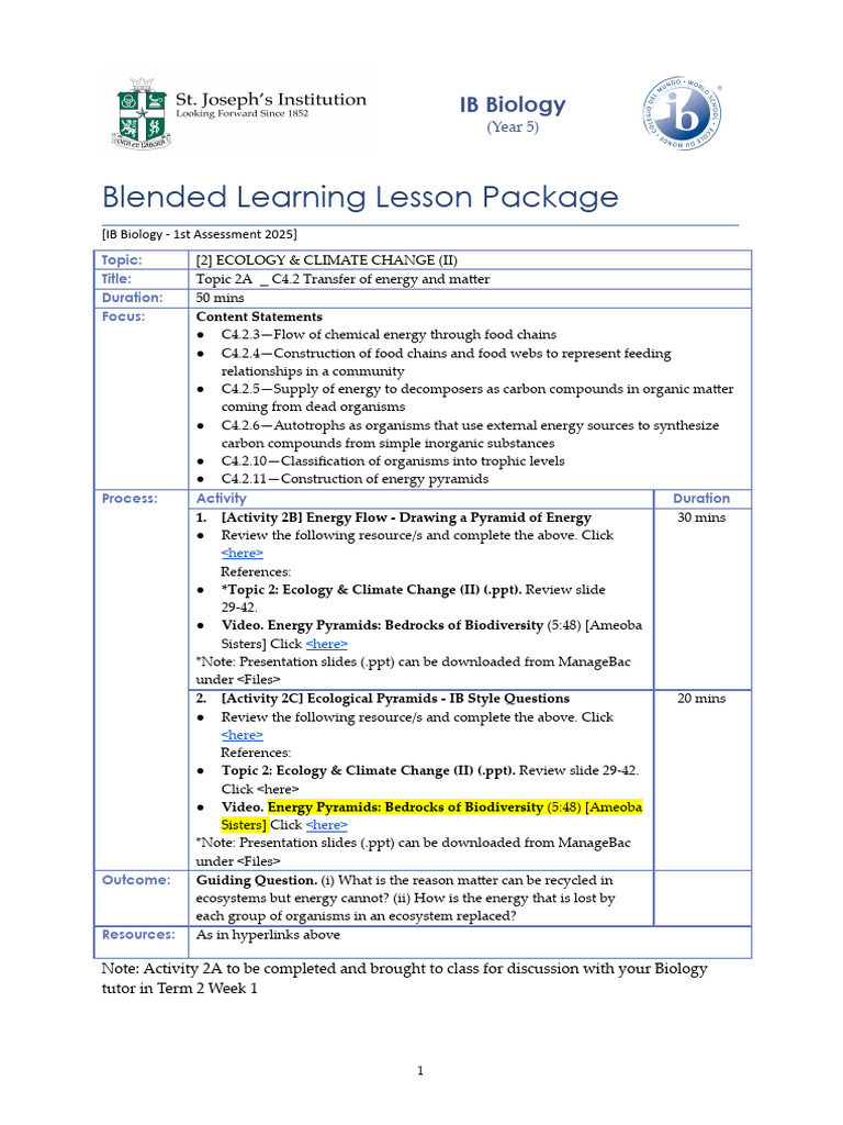 2024 Y5 BL 2A Transfer of Energy and Matter C4.2 | PDF | Food Web | Ecology