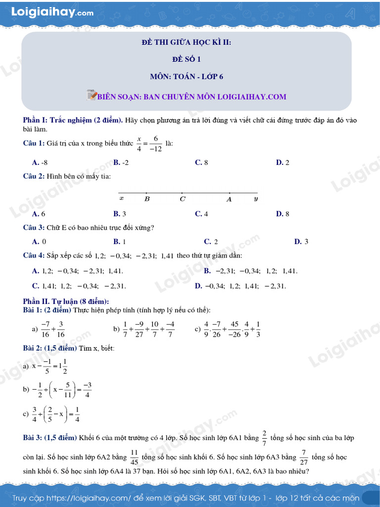 De Kiem Tra Giua Hoc Ki 2 Toan 6 de So 1 Chan Troi Sang Tao 1676024470 | PDF