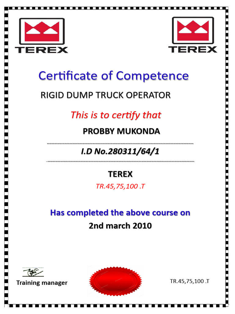 Terex Certificate | PDF