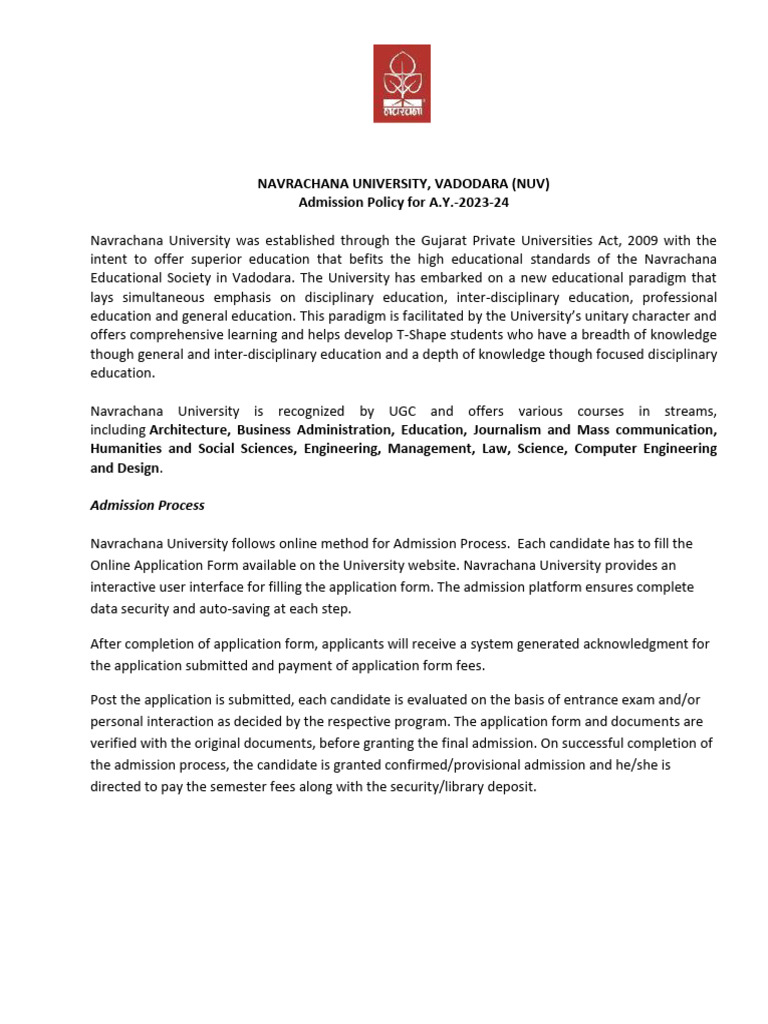 Admission Policy 2023 24 Final17may23 | PDF | University And College ...