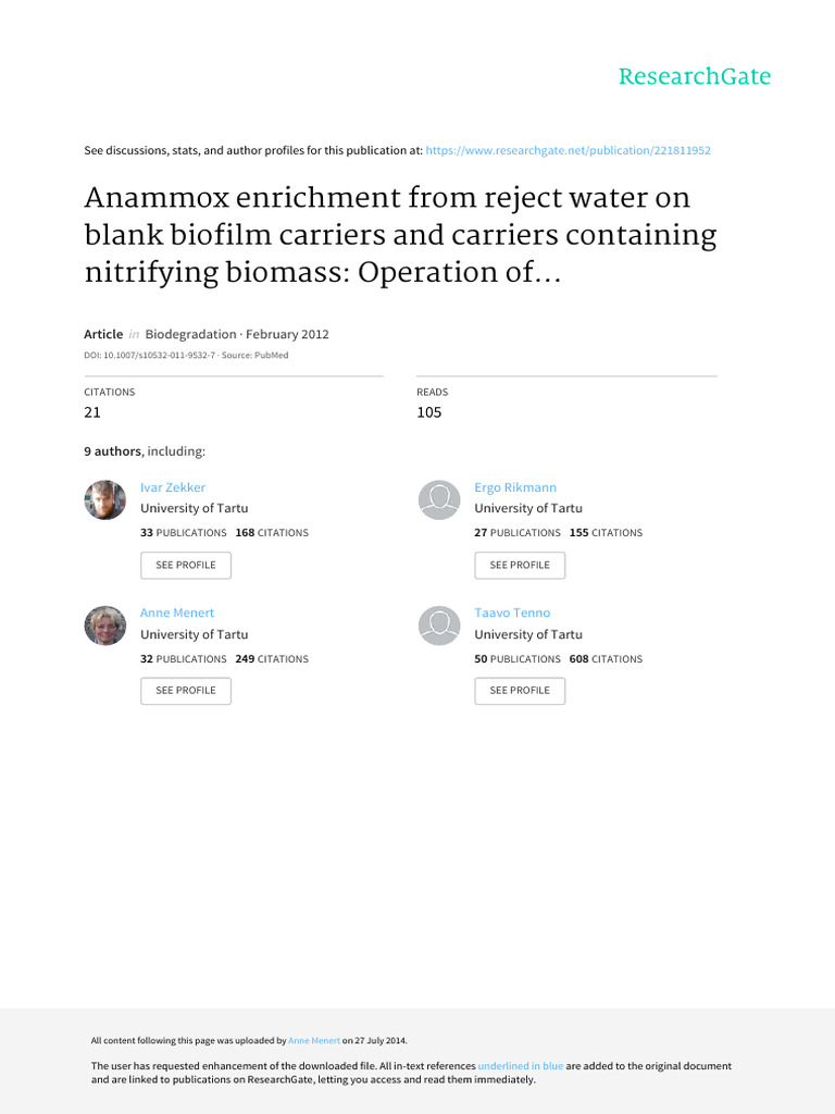 Anammox Enrichment From Reject Water On | PDF | Polymerase Chain ...