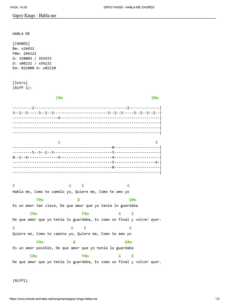 Gipsy Kings - Habla Me Chords | PDF