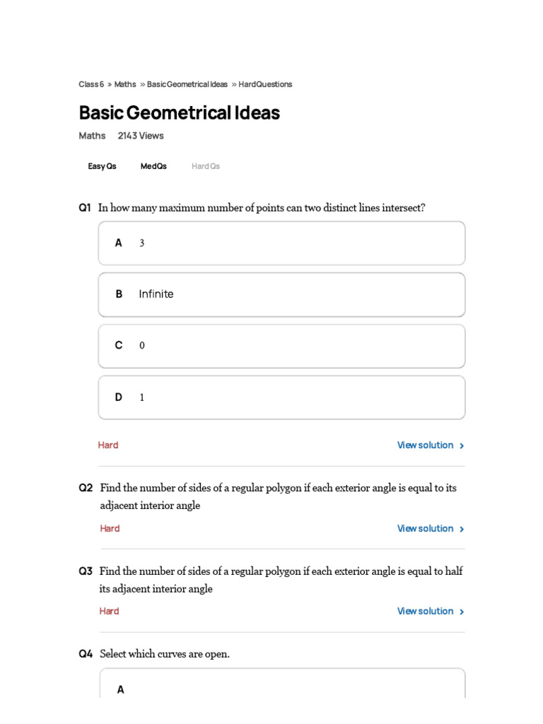 Basic Geometrical Ideas Questions - Class 6 Maths Important Questions ...