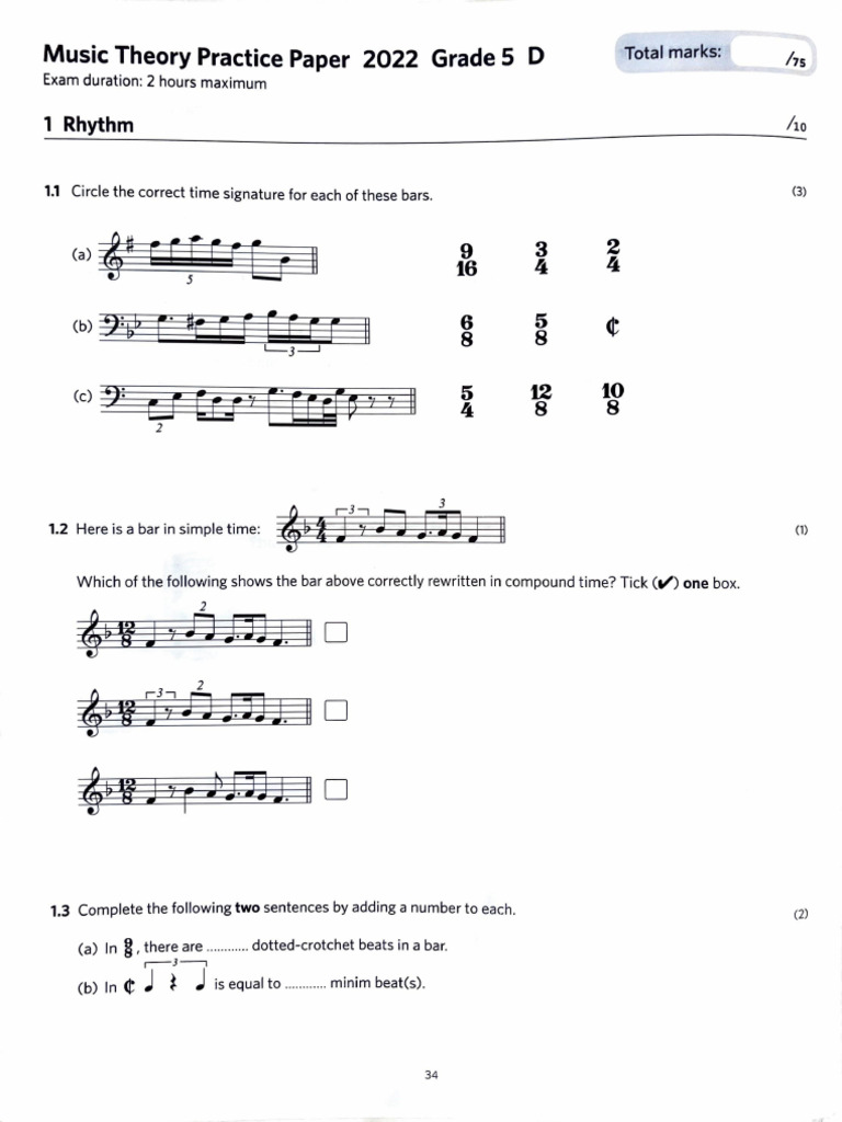 Grade 5 Music Theory Practice Paper D | PDF | Oboe | Pitch (Music)